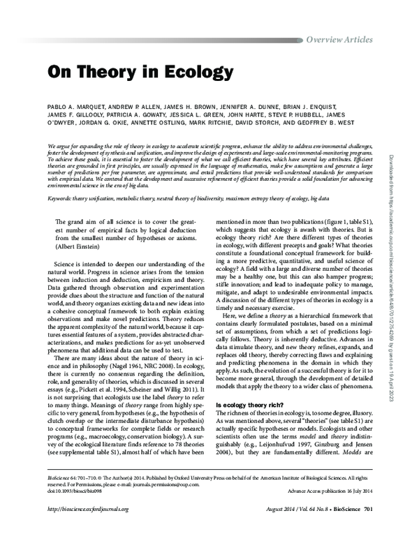 (PDF) On Theory in Ecology