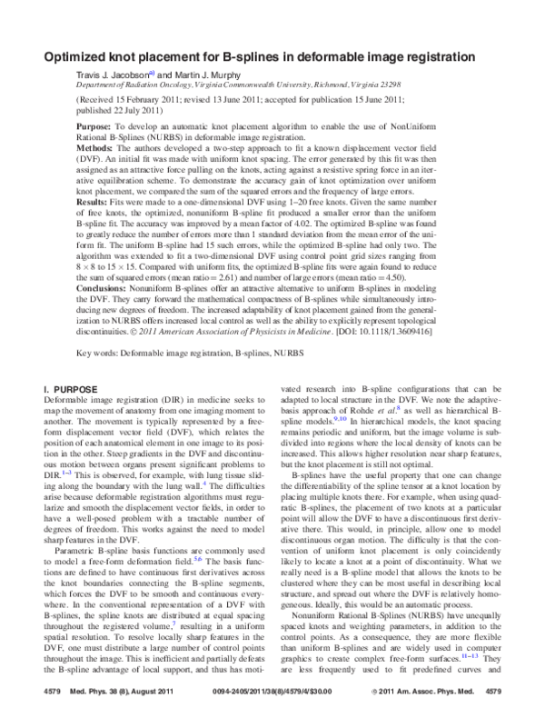 (PDF) Optimized knot placement for B-splines in deformable image registration