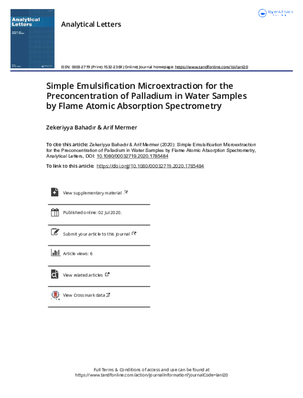 (PDF) Simple Emulsification Microextraction for the Preconcentration of ...