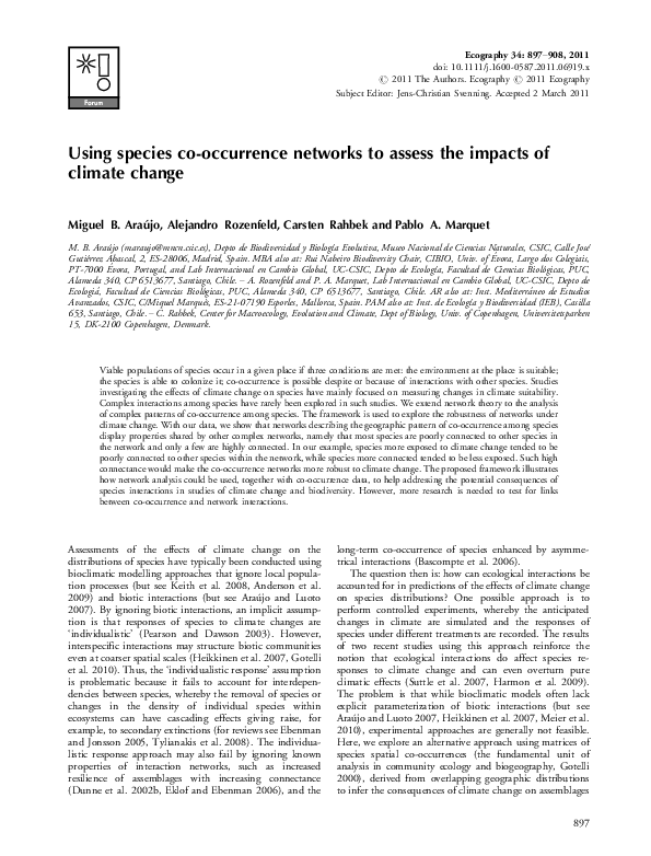 (PDF) Using species co-occurrence networks to assess the impacts of ...