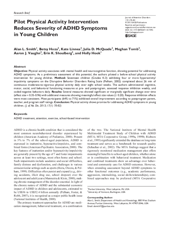 (PDF) Pilot Physical Activity Intervention Reduces Severity of ADHD Symptoms in Young Children
