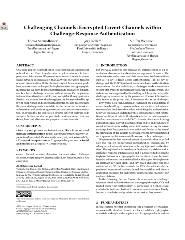 (PDF) Challenging Channels: Encrypted Covert Channels within Challenge-Response Authentication