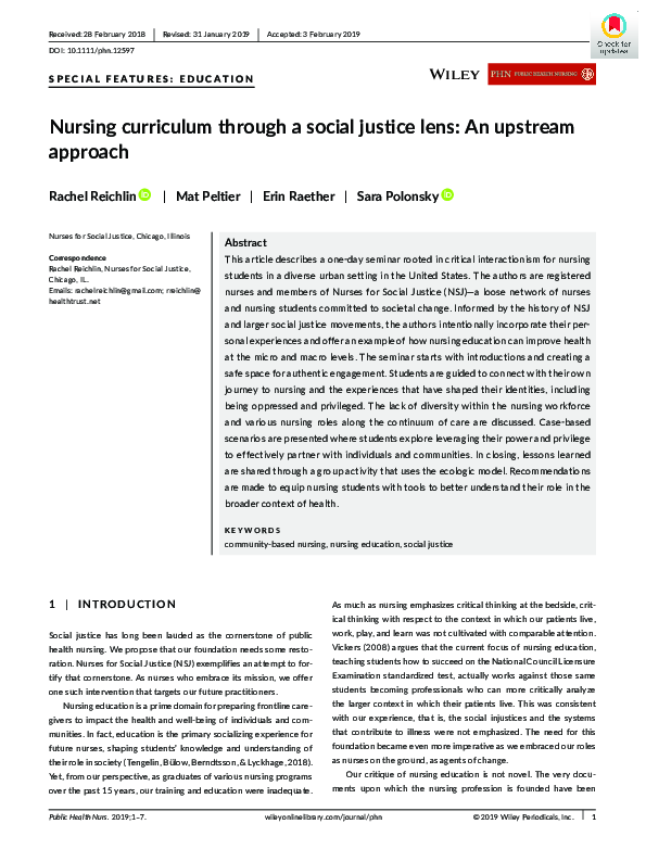 (PDF) Nursing curriculum through a social justice lens: An upstream ...