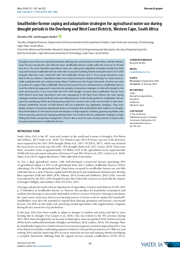 (PDF) Coping and adaptation strategies for agricultural water use ...