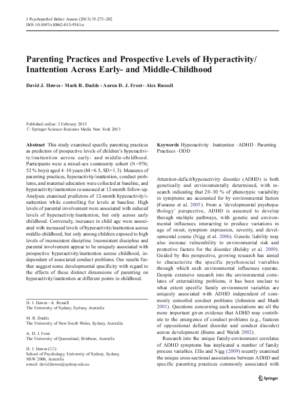(PDF) Parenting Practices and Child Hyperactivity Trends