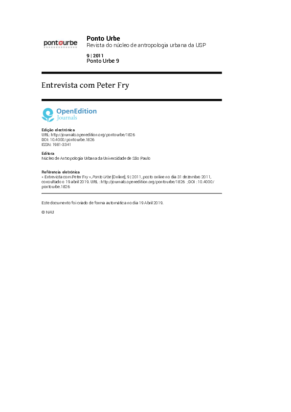 (PDF) Entrevista com Peter Fry