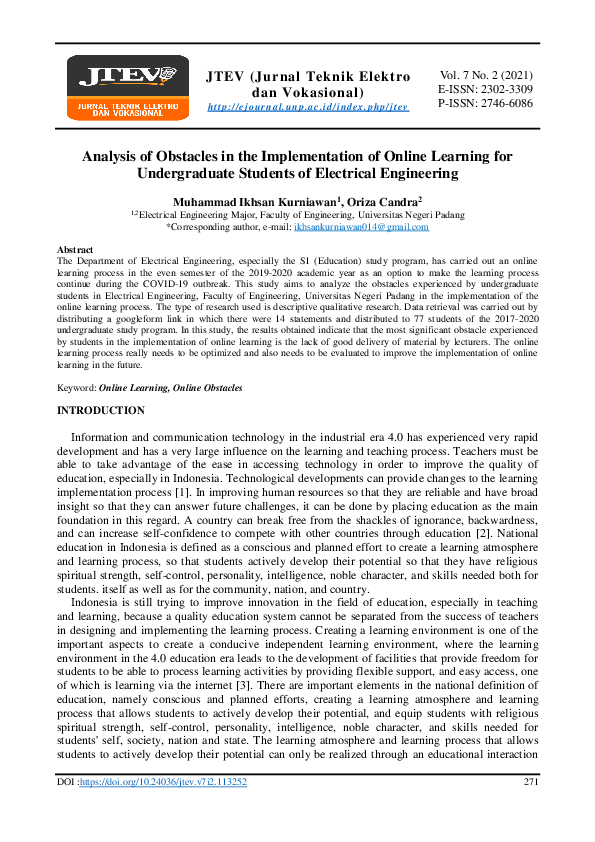 (PDF) Analysis of Obstacles in the Implementation of Online Learning for Undergraduate Students ...