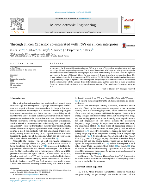 Pdf Through Silicon Capacitor Co Integrated With Tsvs On Silicon Interposer