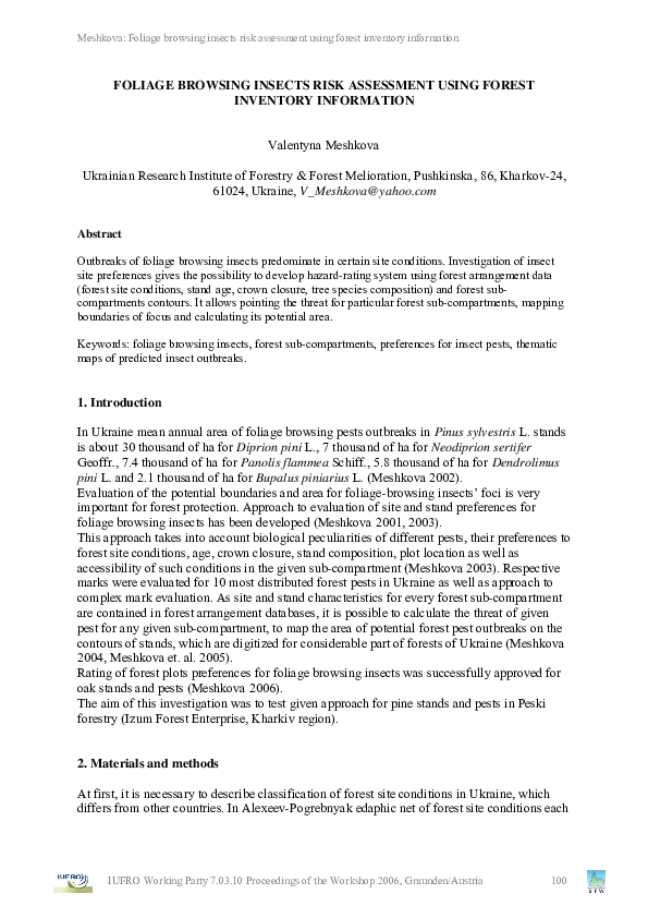 (PDF) Foliage browsing insects risk assessment using forest inventory ...
