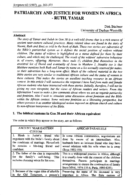 (PDF) Patriarchy and Justice for Women in Africa - Ruth, Tamar