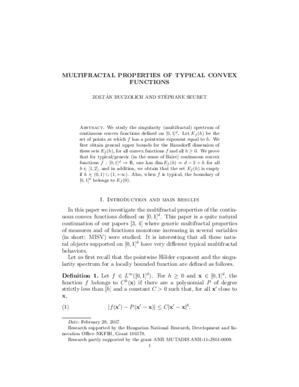 (PDF) Multifractal properties of typical convex functions