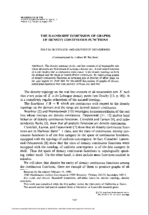 (PDF) The Hausdorff dimension of graphs of density continuous functions