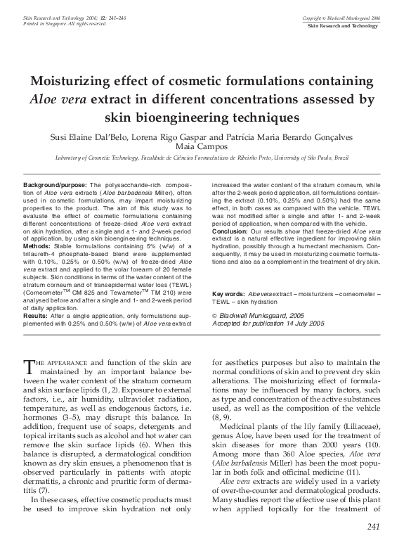 (PDF) Moisturizing effect of cosmetic formulations containing Aloe vera ...