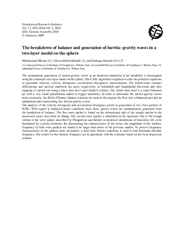 Pdf Inertia Gravity Waves In Two Layer Sphere Model