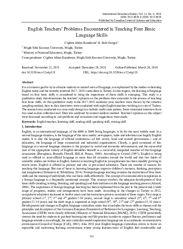 (PDF) English Teachers’ Problems Encountered in Teaching Four Basic ...