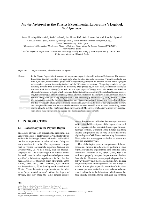 (PDF) Jupyter Notebook as the Physics Experimental Laboratory's Logbook - First Approach