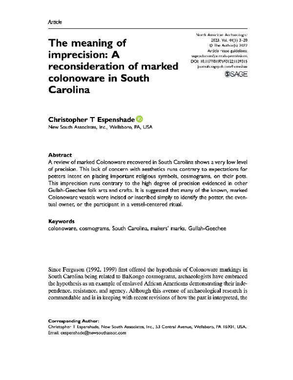 (PDF) The meaning of imprecision A reconsideration of marked colonoware ...