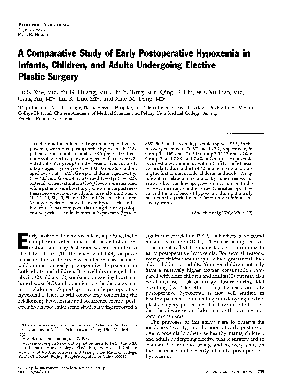 (PDF) A Comparative Study of Early Postoperative Hypoxemia in Infants ...