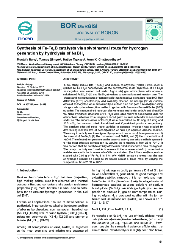 (PDF) Synthesis of Fe-Fe2B catalysts via solvothermal route for ...