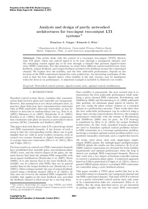 (PDF) Analysis and Design of Partly Networked Architectures for Two-Input Two-Output LTI Systems