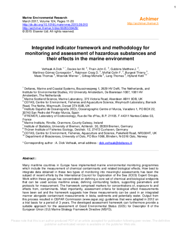 (PDF) Integrated indicator framework and methodology for monitoring and ...