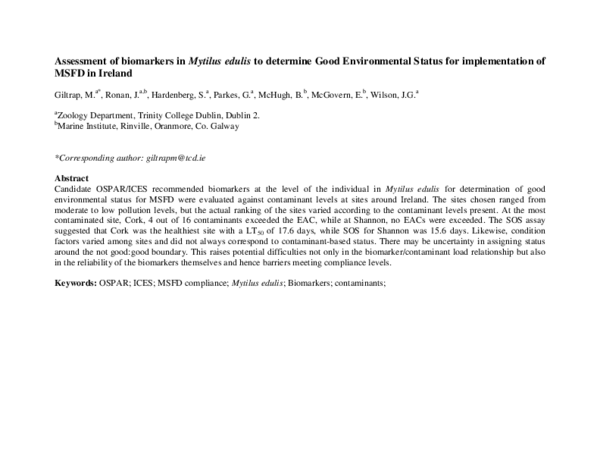 (PDF) Assessment of biomarkers in Mytilus edulis to determine good ...