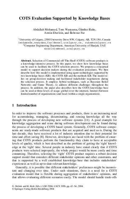 (PDF) COTS Evaluation Supported by Knowledge Bases