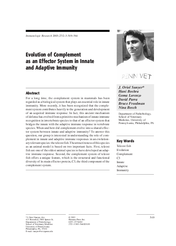 (PDF) Evolution of Complement as an Effector System in Innate and ...