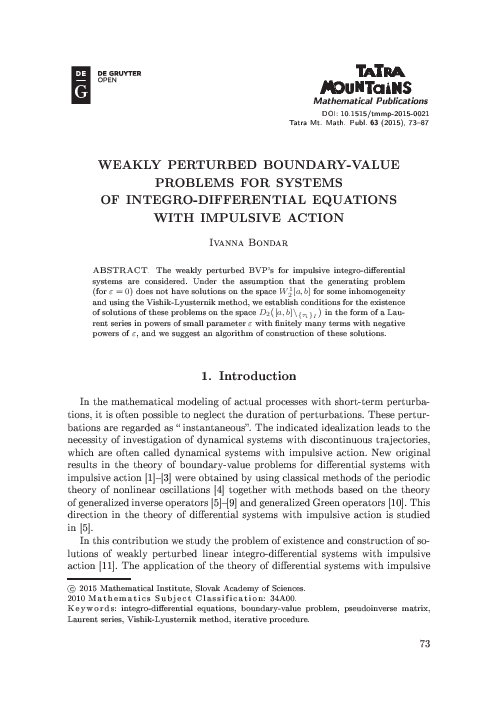 (PDF) Weakly perturbed boundary-value problems for systems of integro-differential equations ...