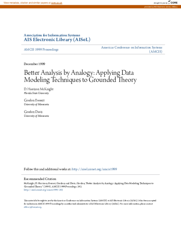 (PDF) Better Analysis by Analogy: Applying Data Modeling Techniques to Grounded Theory