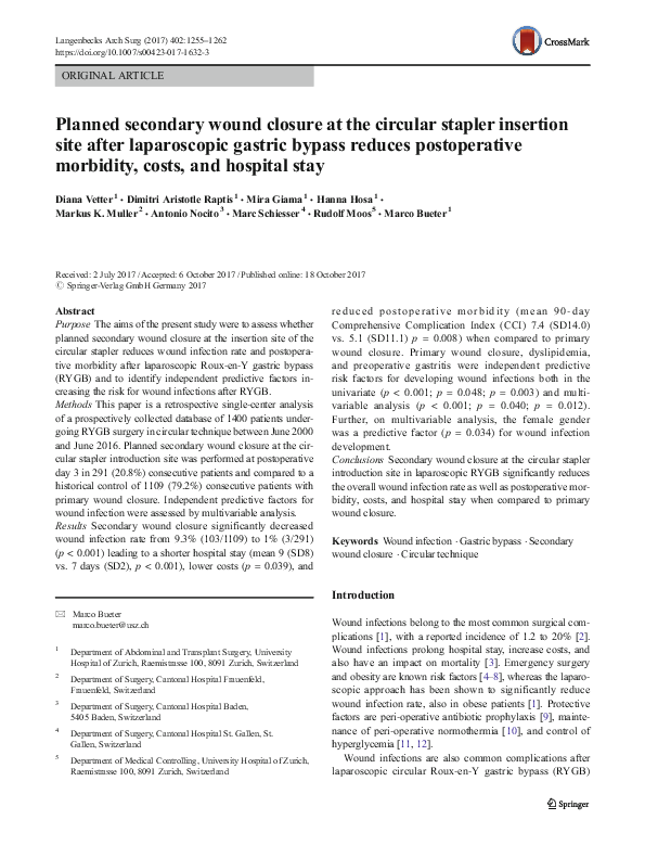 (PDF) Planned secondary wound closure at the circular stapler insertion ...