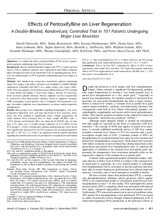 (PDF) Effects of Pentoxifylline on Liver Regeneration