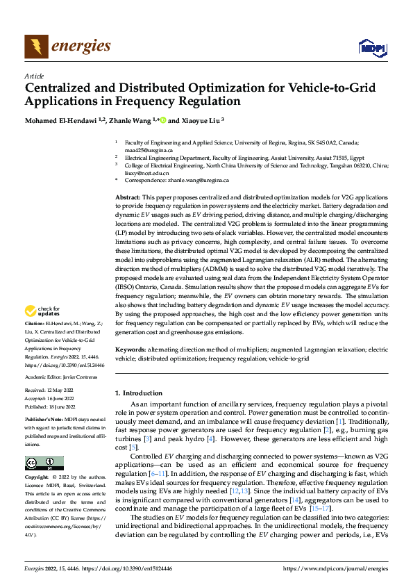 (PDF) Optimizing Vehicle-to-Grid Systems for Frequency Regulation