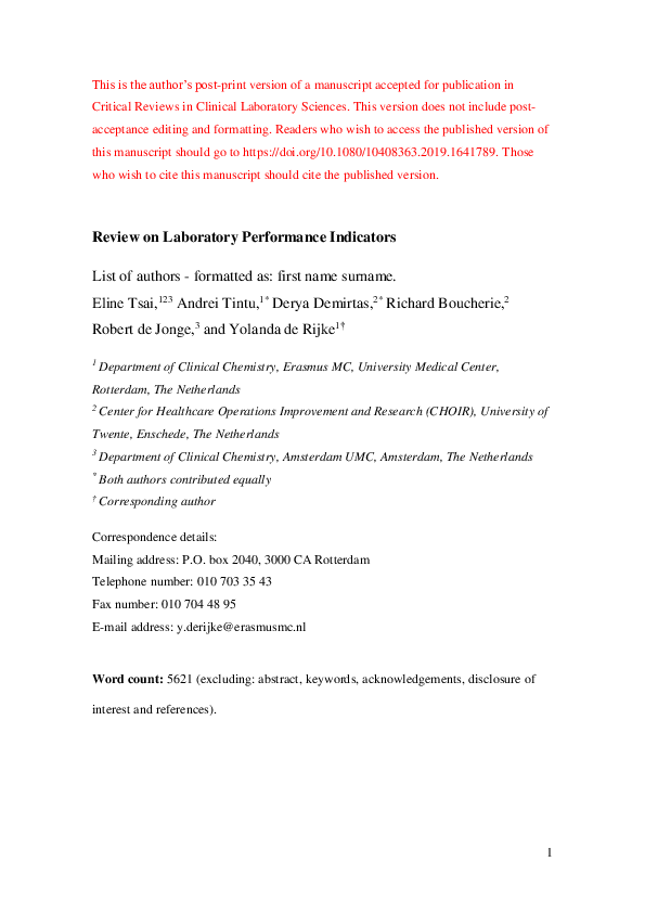 (PDF) A critical review of laboratory performance indicators