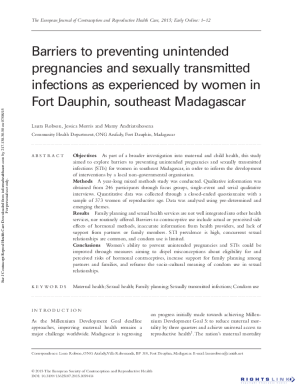 (PDF) Barriers to preventing unintended pregnancies and sexually ...