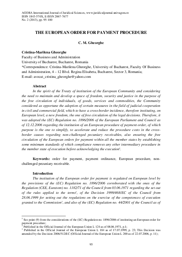 (PDF) The European Order for Payment Procedure