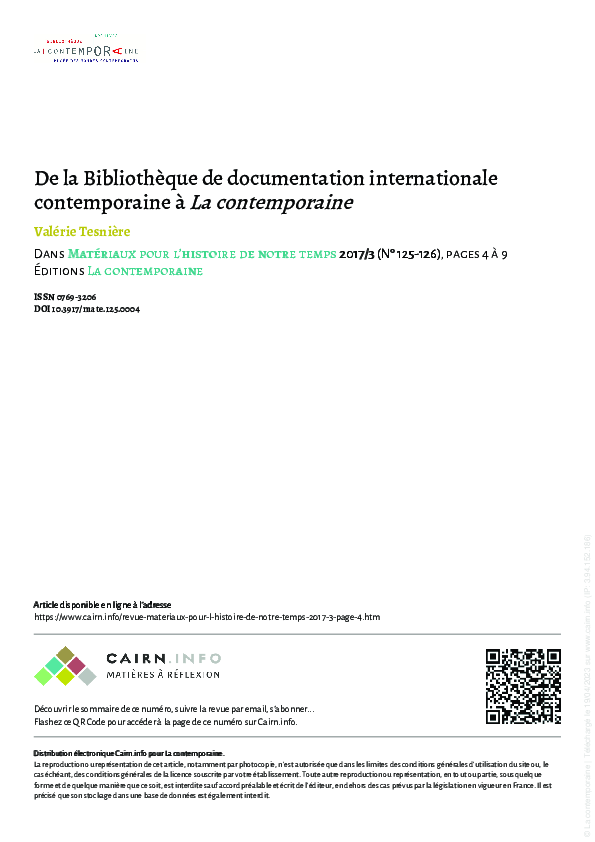 (PDF) De la Bibliothèque de documentation internationale contemporaine à La contemporaine