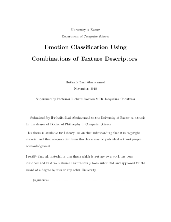 (PDF) Emotion Classification Using Combinations of Texture Descriptors