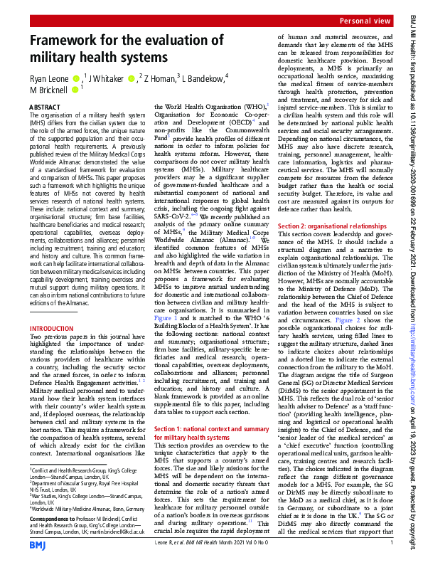 (PDF) Framework for the evaluation of military health systems