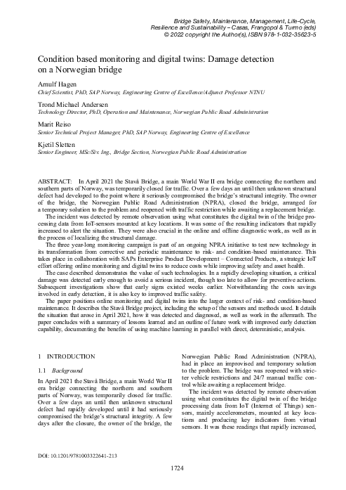 (PDF) Condition based monitoring and digital twins: Damage detection on ...