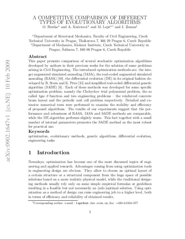 (PDF) A competitive comparison of different types of evolutionary algorithms