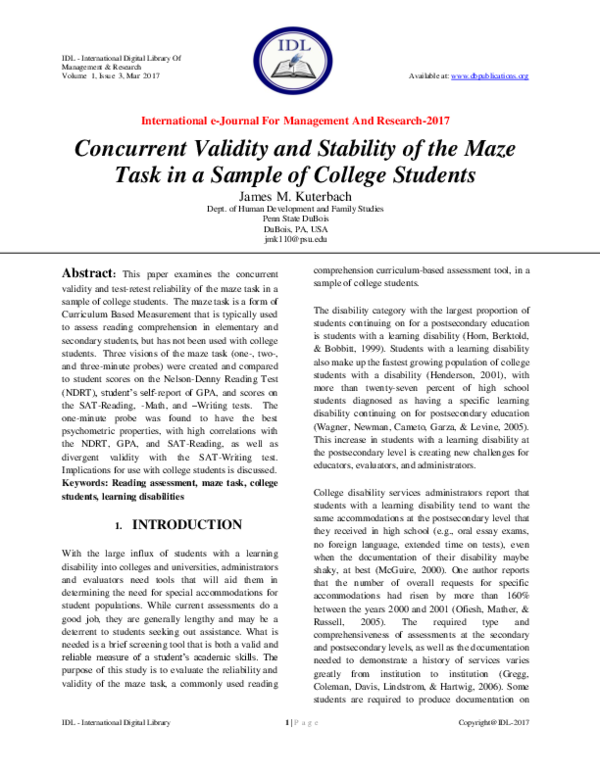 (PDF) Concurrent Validity and Stability of the Maze Task in a Sample of ...