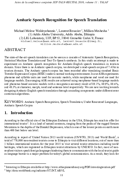 (PDF) Amharic Speech Recognition for Speech Translation