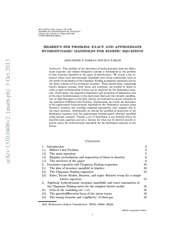 (PDF) Hydrodynamic Manifolds for Kinetic Equations | Alexander Gorban ...