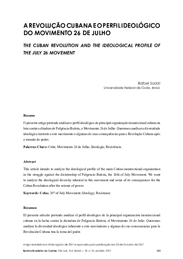 (PDF) A Revolução Cubana e O Perfil Ideológico Do Movimento 26 De Julho ...