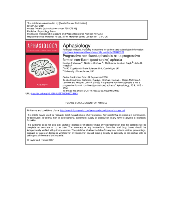 (PDF) Progressive non-fluent aphasia is not a progressive form of non ...
