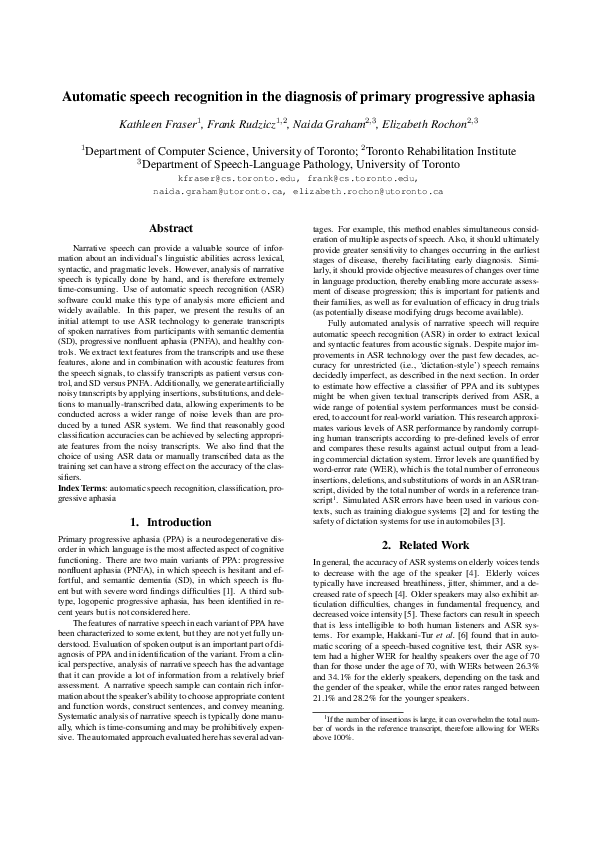 (PDF) Automatic speech recognition in the diagnosis of primary progressive aphasia | Naida ...