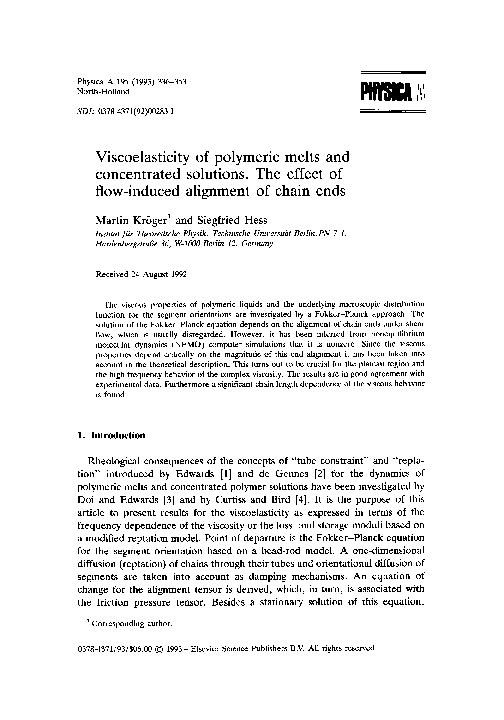 (PDF) Viscoelasticity of polymeric melts and concentrated solutions ...