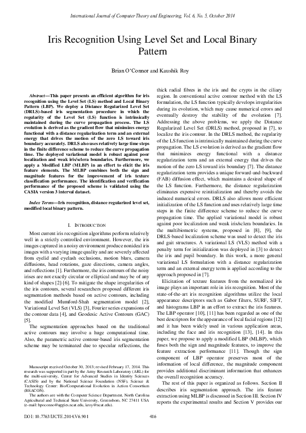 Pdf Iris Recognition Using Level Set And Local Binary Pattern