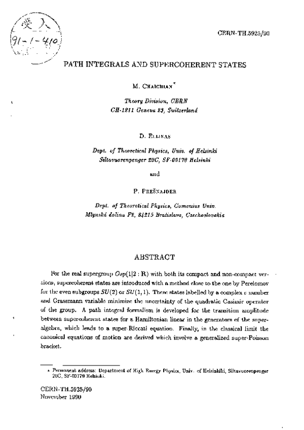 (PDF) Path integrals and supercoherent states